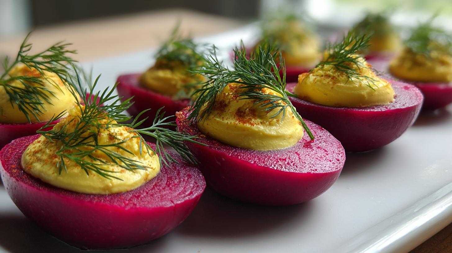 Beet-Pickled Deviled Eggs: Get Happy with Pink Eggs! - Forkful Heaven